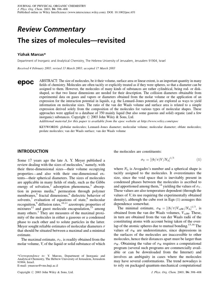 Sizes of Molules | PDF | Molecules | Alkane