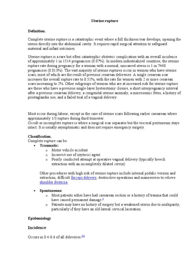 Uterine Rupture Definition.: Incidence | PDF | Caesarean Section ...
