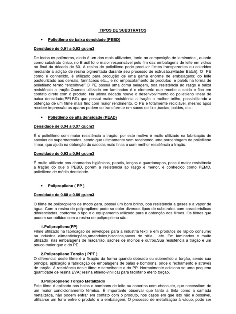 Tipos de substratos plásticos utilizados em embalagens flexíveis, suas ...