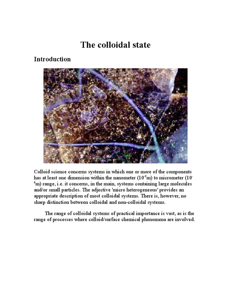 The Colloidal State (Lyophibic and Lyophilic Sols) | PDF | Colloid ...