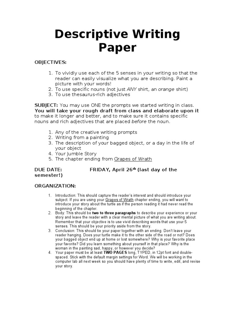 Descriptive Writing Paper | PDF