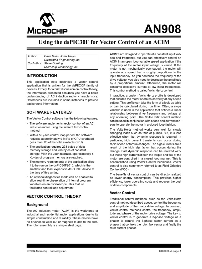 00908a - Using The DsPIC30F For Vector Control of An ACIM | PDF