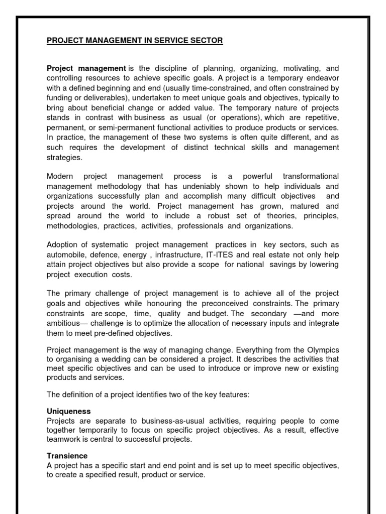 Project Management in Service Sector | PDF | Project Management ...