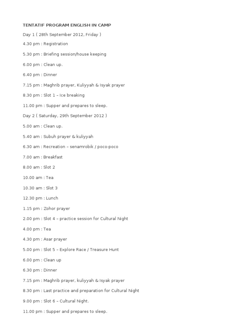 English Camp Tentative Program | PDF