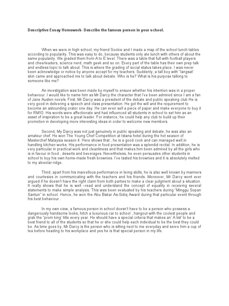 Descriptive Essay Homework | PDF | Classroom | Teachers