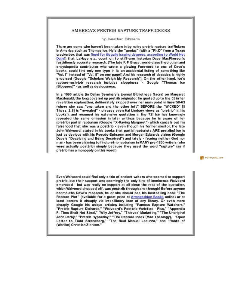 Jonathan Edwards - Pretrib Rapture Traffickers | PDF | Eschatology ...
