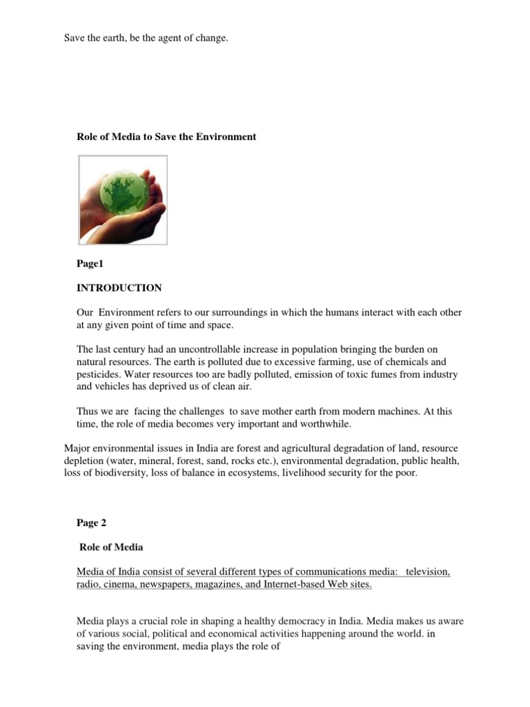 Assignment - Role of Media in Saving Environment | PDF ...