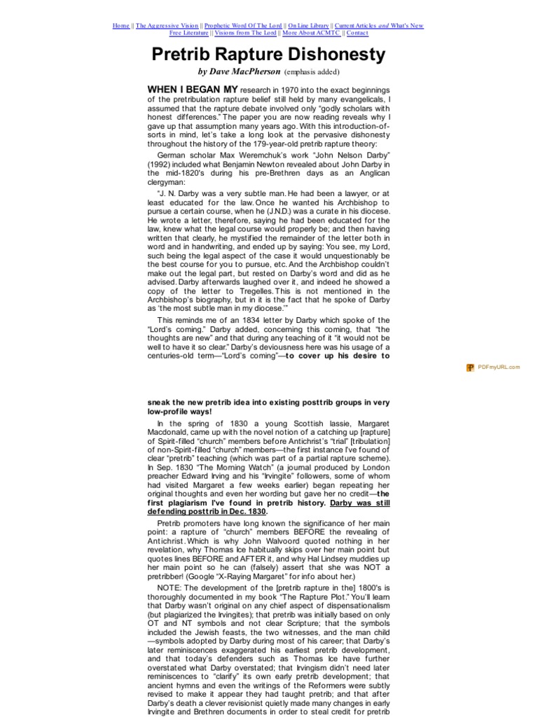 Dave MacPherson #2 - Pre-Trib Rapture Dishonesty | PDF | Rapture ...