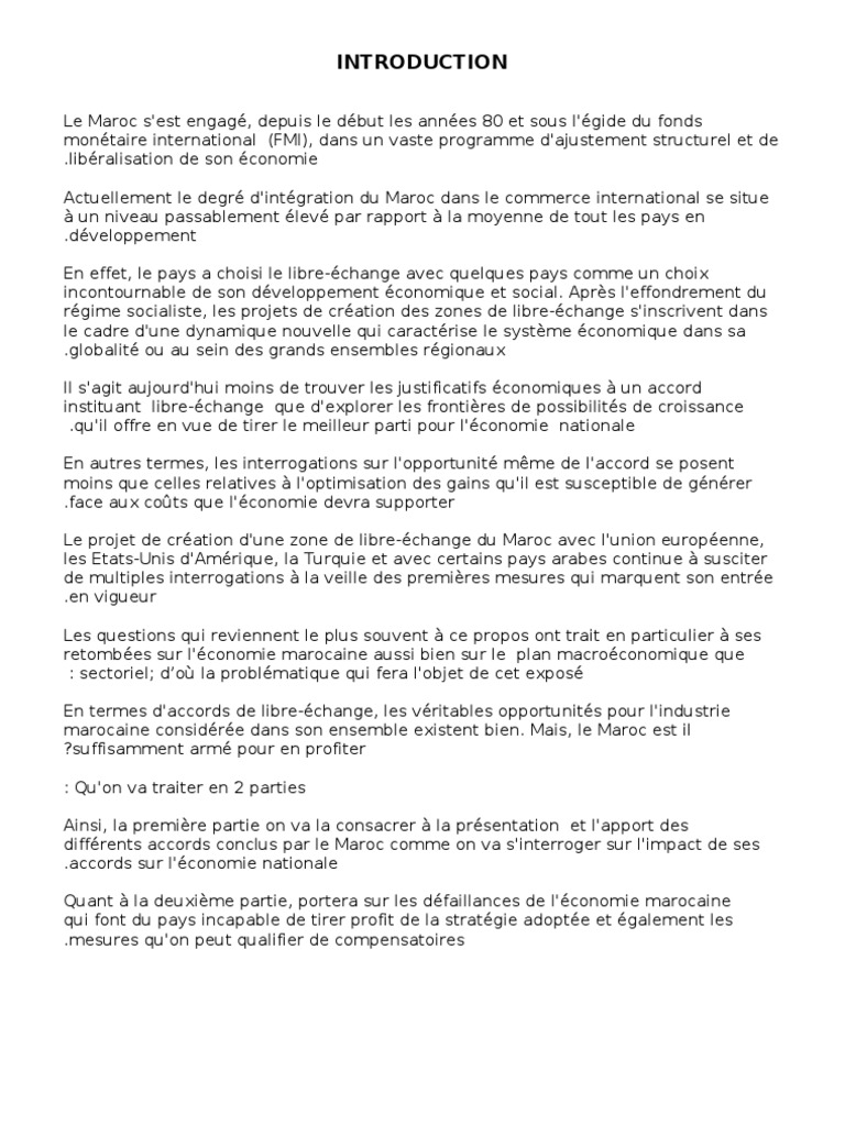 Les Accords de Libre-Échange Conclus Par Le Maroc | PDF | Maroc | Libre ...