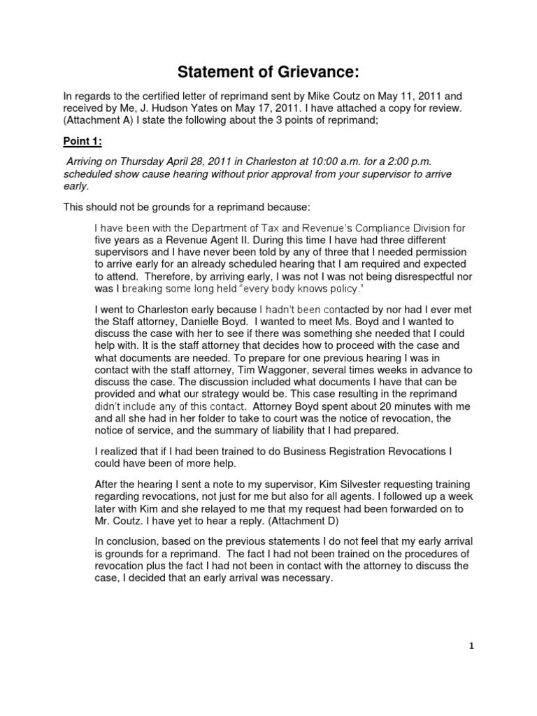 Grievance - Draft - Final May 19 2011 | PDF | Service Of Process ...