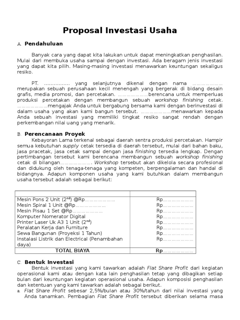 Proposal Investasi Usaha | PDF