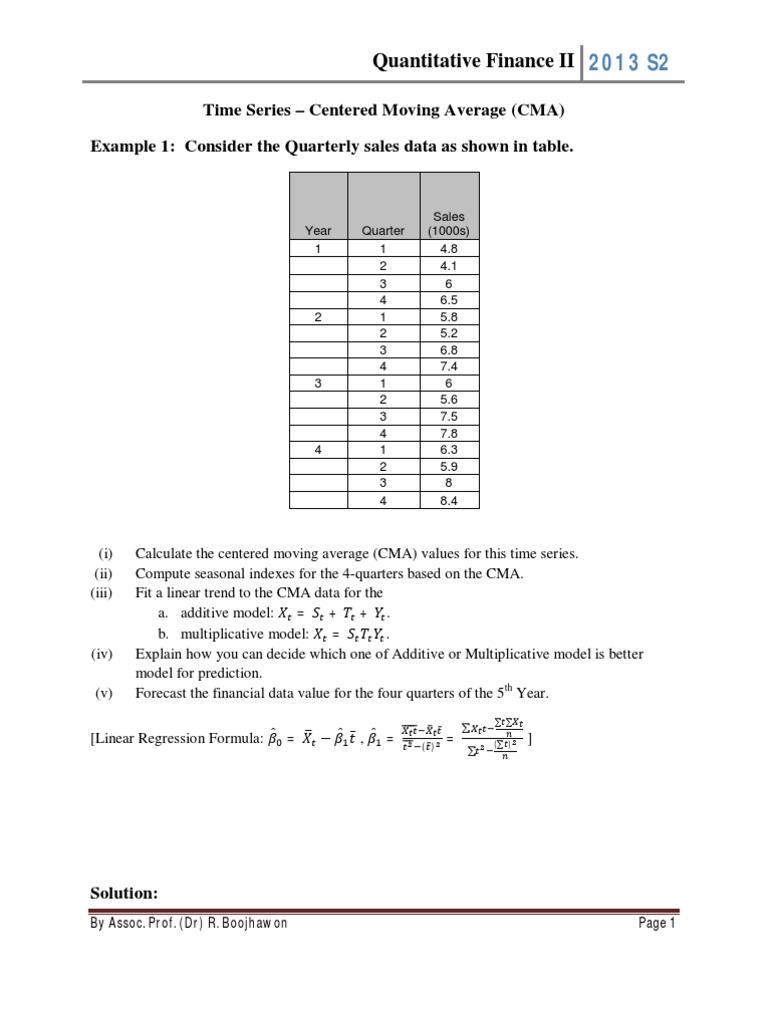 CMA Additive and Multiplicative | PDF | Time Series | Moving Average