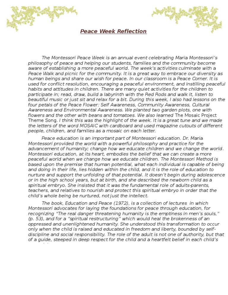 Peace Week Reflection 2013 | Montessori Education | Peace | Free 30-day ...