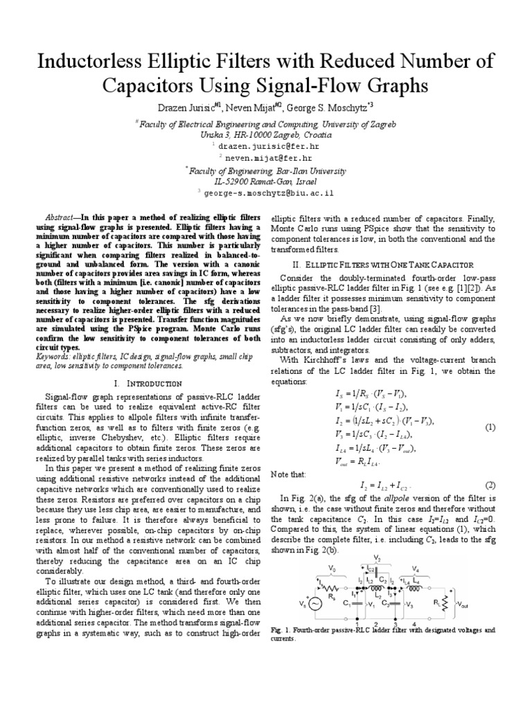 Inductorless Elliptic Filters With Reduced Number of Capacitors Using ...