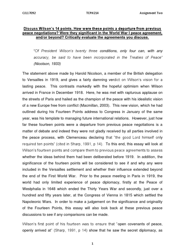 Wilson's Fourteen Points | PDF | World War I Reparations | Treaty Of ...