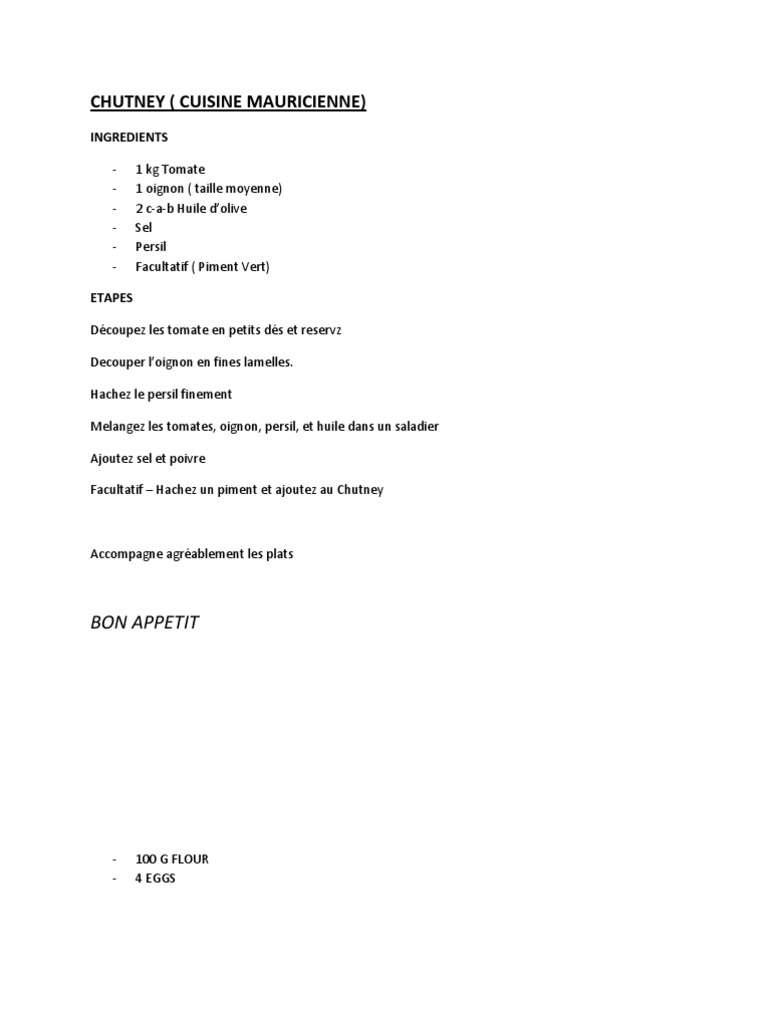 Recettes Rapides Mauriciennes | PDF
