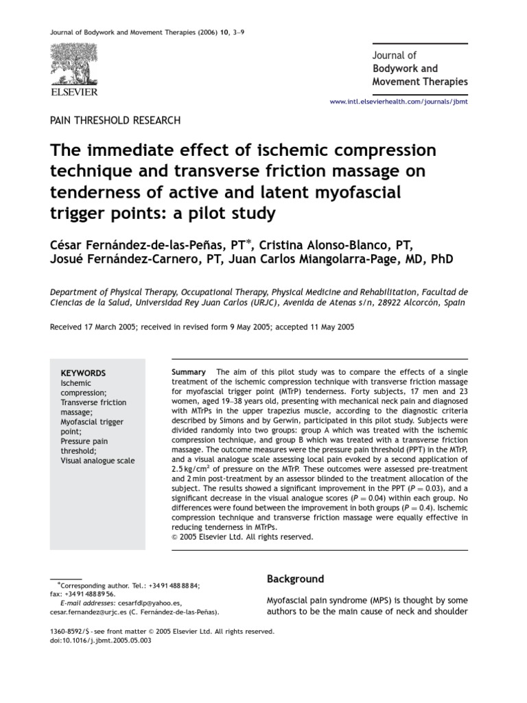 The Immediate Effect of Ischemic Compression Technique and Transverse ...
