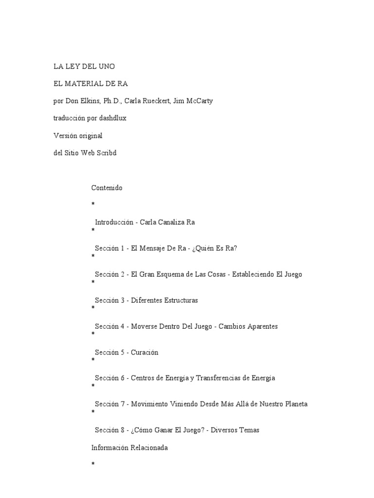 El Material de Ra Por Don Elkins PH D Carla Rueckert Jim Mccarty | PDF ...