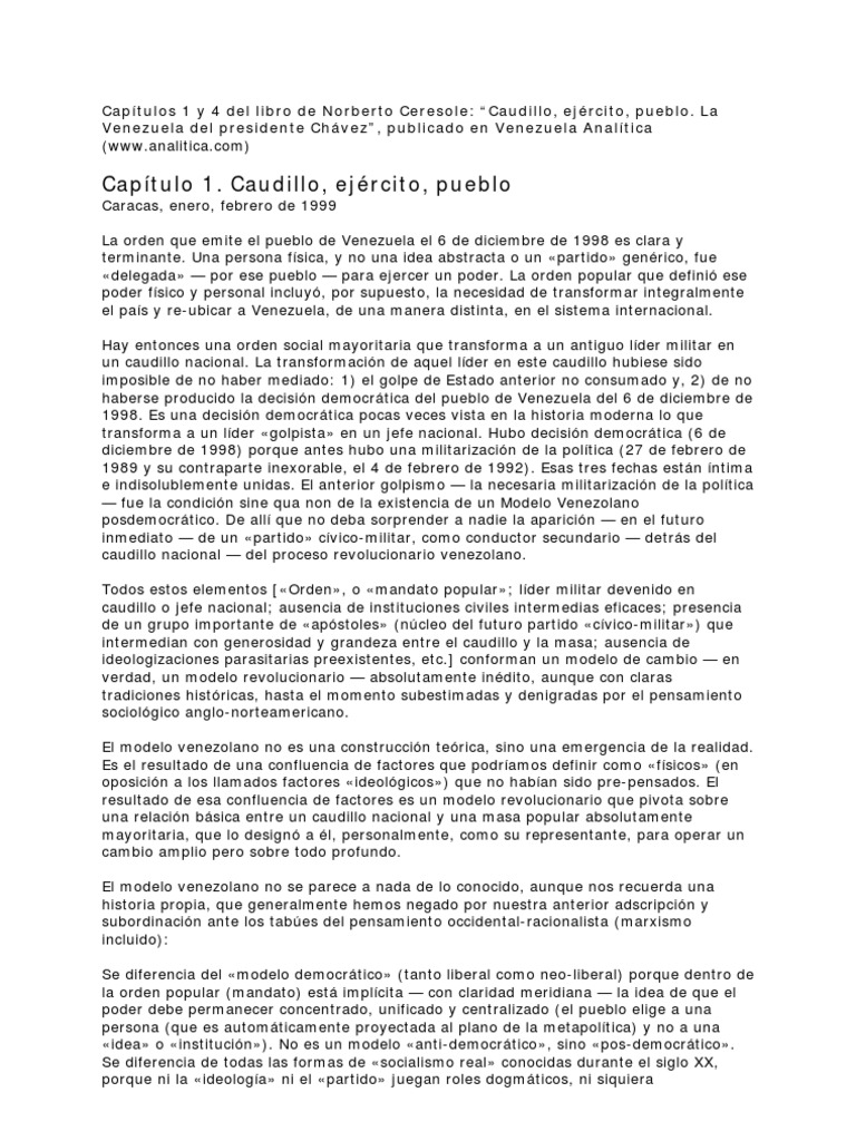 T5 ST05 N3 Captulos 1 y 4 Del Libro de Norberto Ceresole | PDF ...