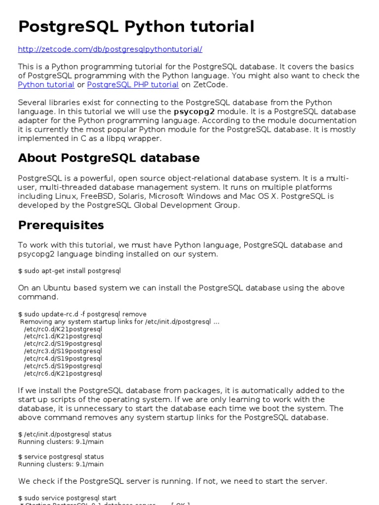 Postgresql Python Tutorial Pdf Database Transaction Postgre Sql 9230