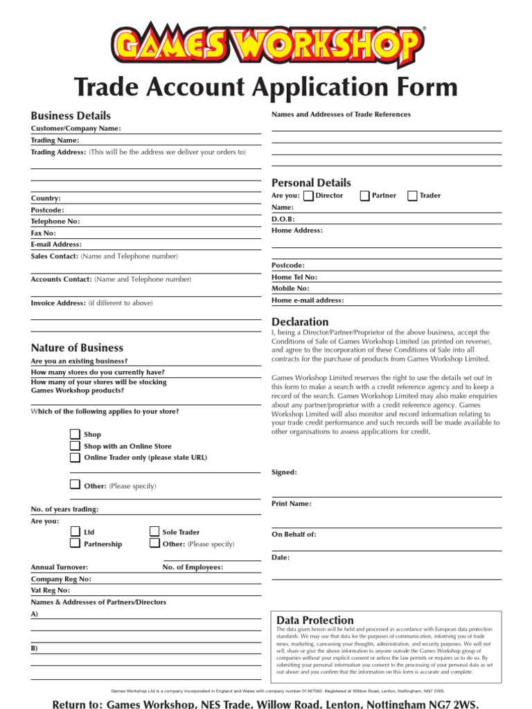 Trade Account Application Form: Business Details | PDF | Tort | Liquidation