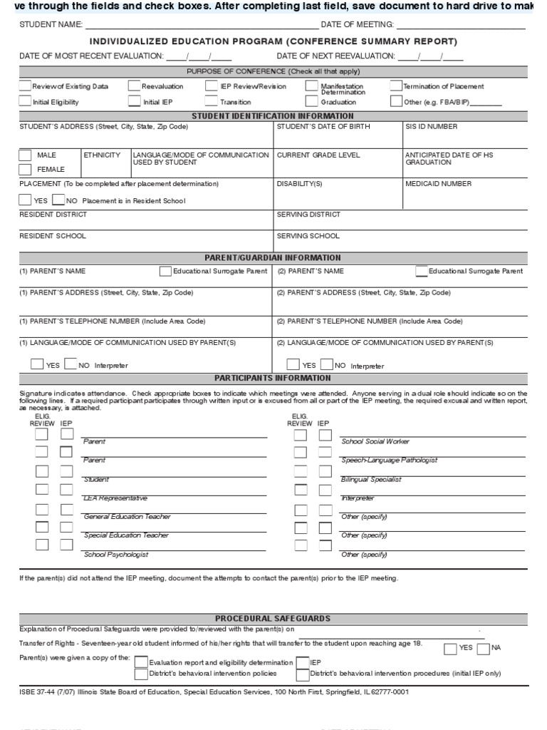 Illinois Blank Iep | Download Free PDF | Individualized Education ...