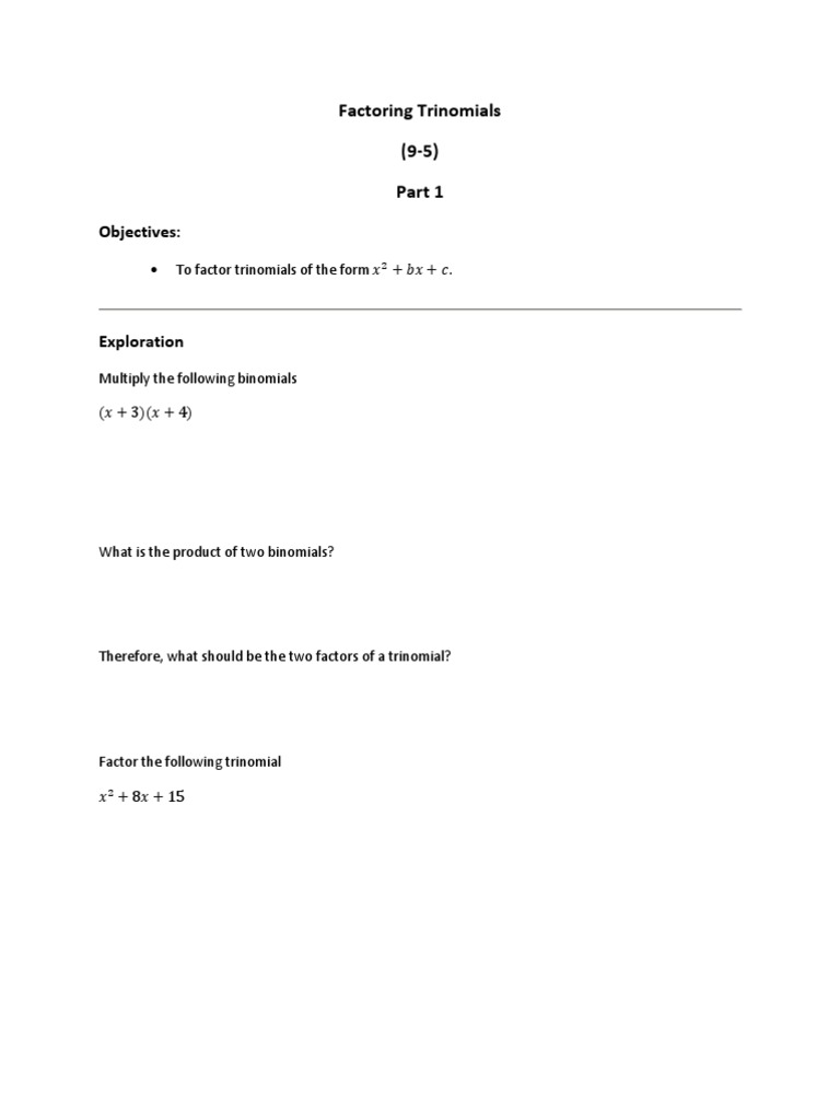 Factoring Trinomials Part 1 | PDF