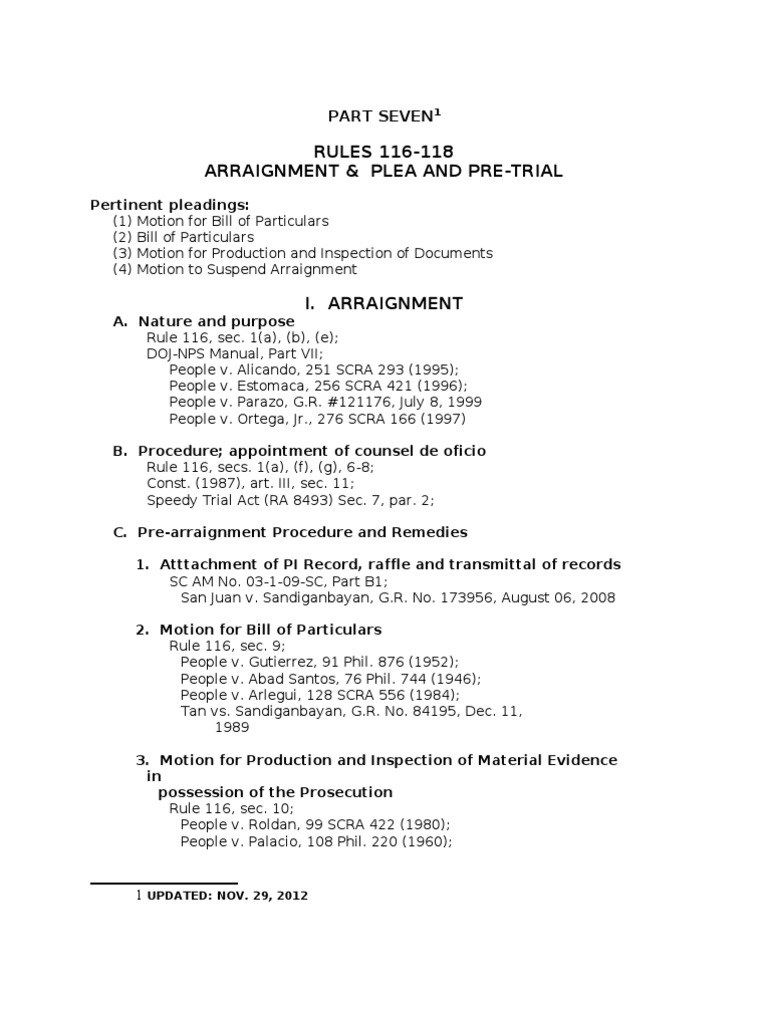 Rule 116-120 (Part Vi) Updated | PDF | Plea | Separation Of Powers