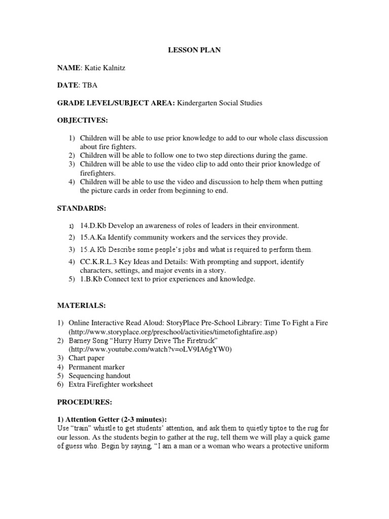 Lesson Plan Fire Fighter | PDF | Fire Engine | Lesson Plan