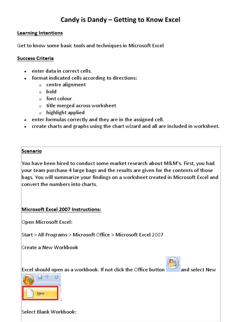 Excel Lesson 1 - Candy Is Dandy | PDF | Chart | Microsoft Excel