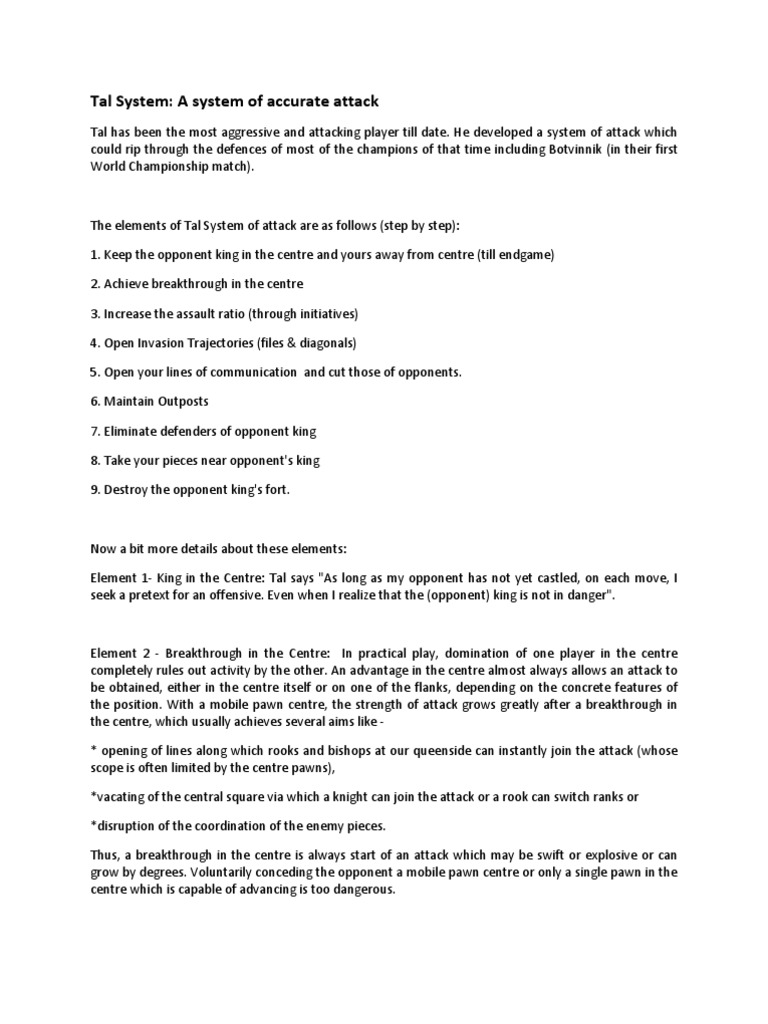Tal System: A System of Accurate Attack | PDF | Chess Theory ...