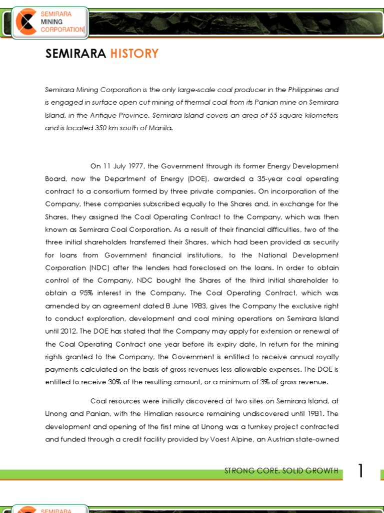 Semirara Mining Corporation Overview | PDF | Revenue | Equity (Finance)