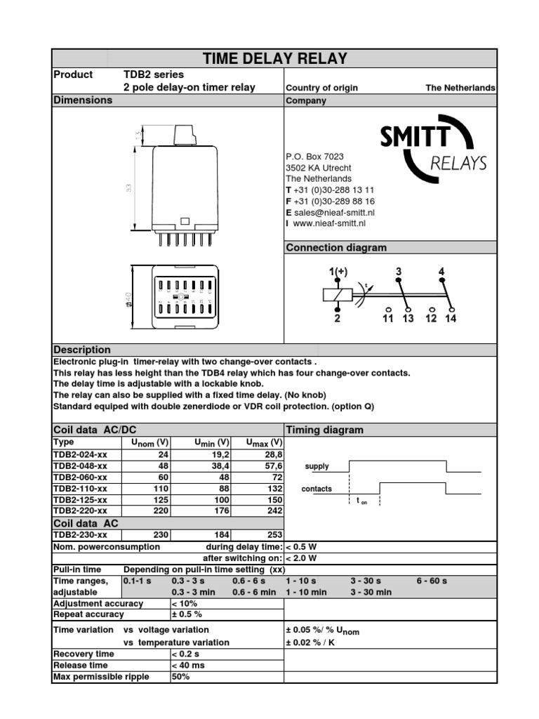 Time Delay Relay: Product TDB2 Series 2 Pole Delay-On Timer Relay ...