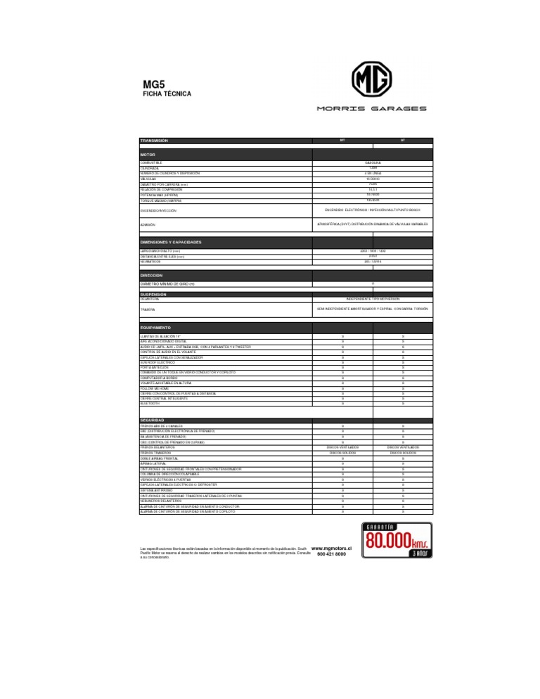 Ficha Técnica MG5 | PDF