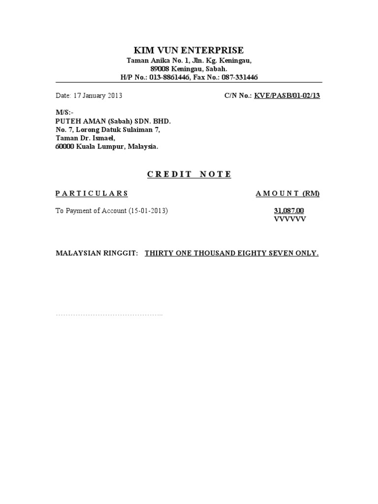 Contoh Nota Kredit | PDF | Malaysia | Banking