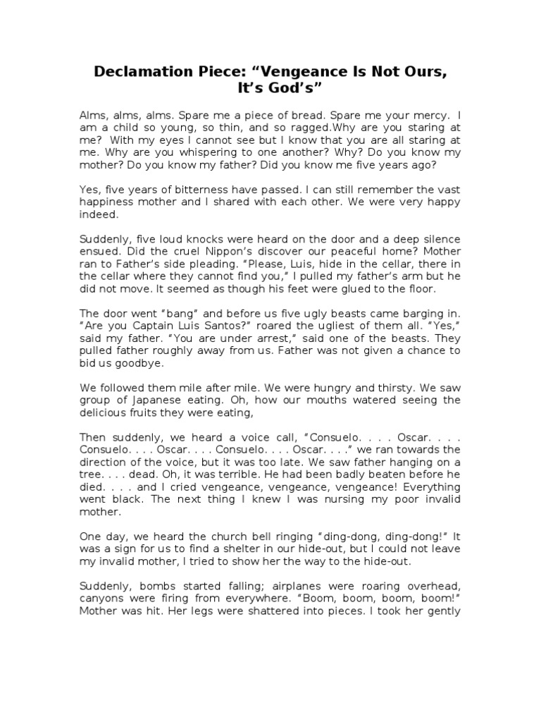 Declamation Piece: "Vengeance Is Not Ours, It's God's" | PDF