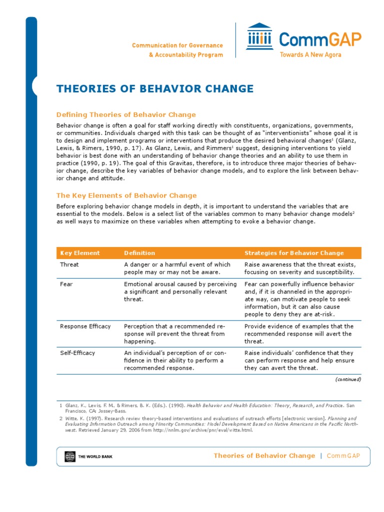 Theory of Behavior Change | PDF