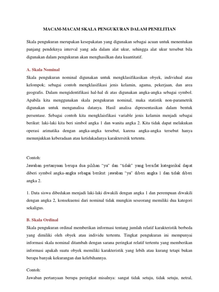 Macam-Macam Skala Pengukuran Dalam Penelitian | PDF