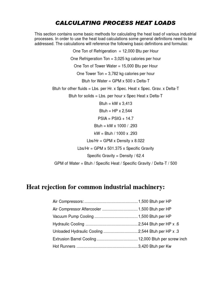 Calculations For Process Heat Loads | PDF | Refrigeration | Horsepower
