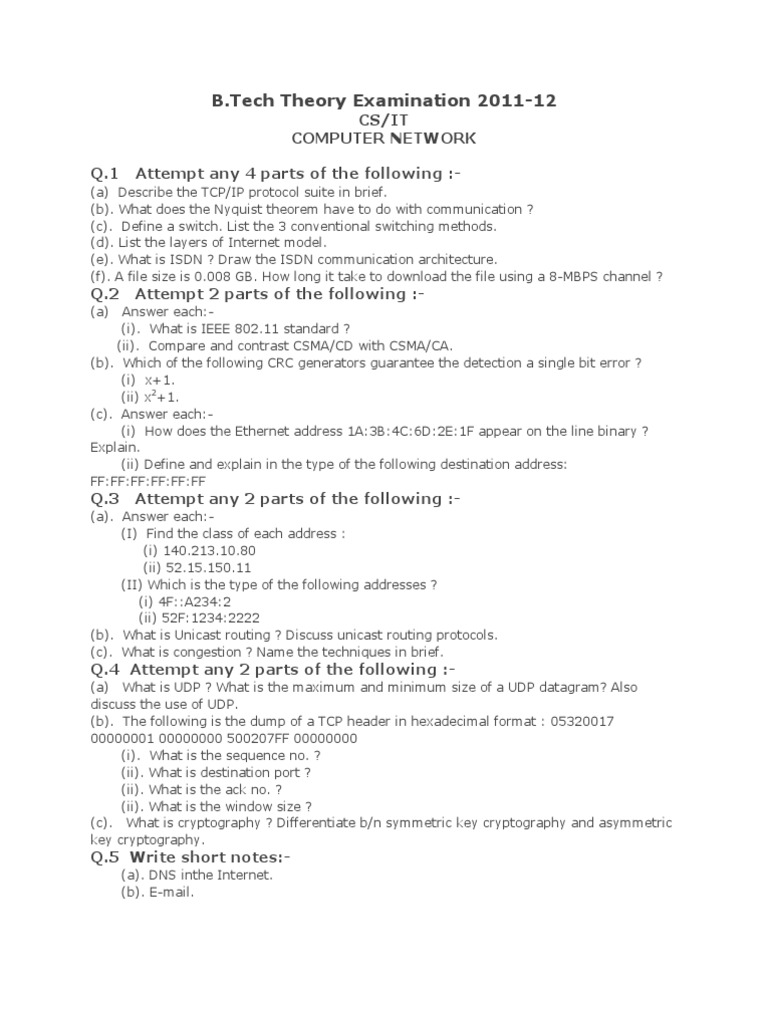 CNS Question Paper 2011-12 | PDF | Computers