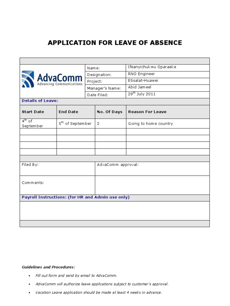 Leave of Absence Application Form | PDF | Technology & Engineering
