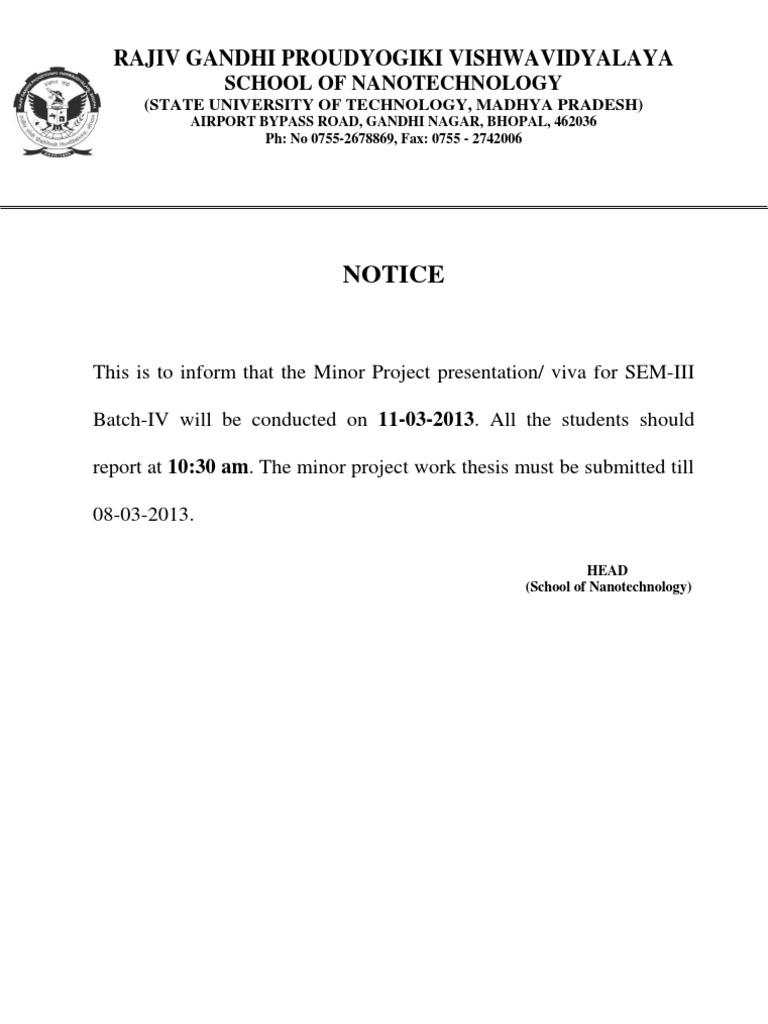 Minor Project Presentation Notice | PDF