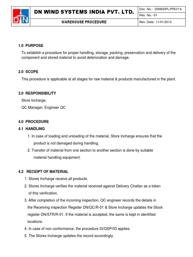 Warehouse Procedure | PDF | Delivery (Commerce) | Warehouse