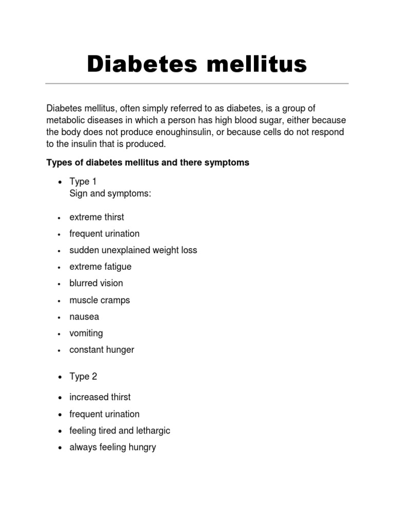 Types of Diabetes Mellitus and There Symptoms | PDF | Diabetes Mellitus ...
