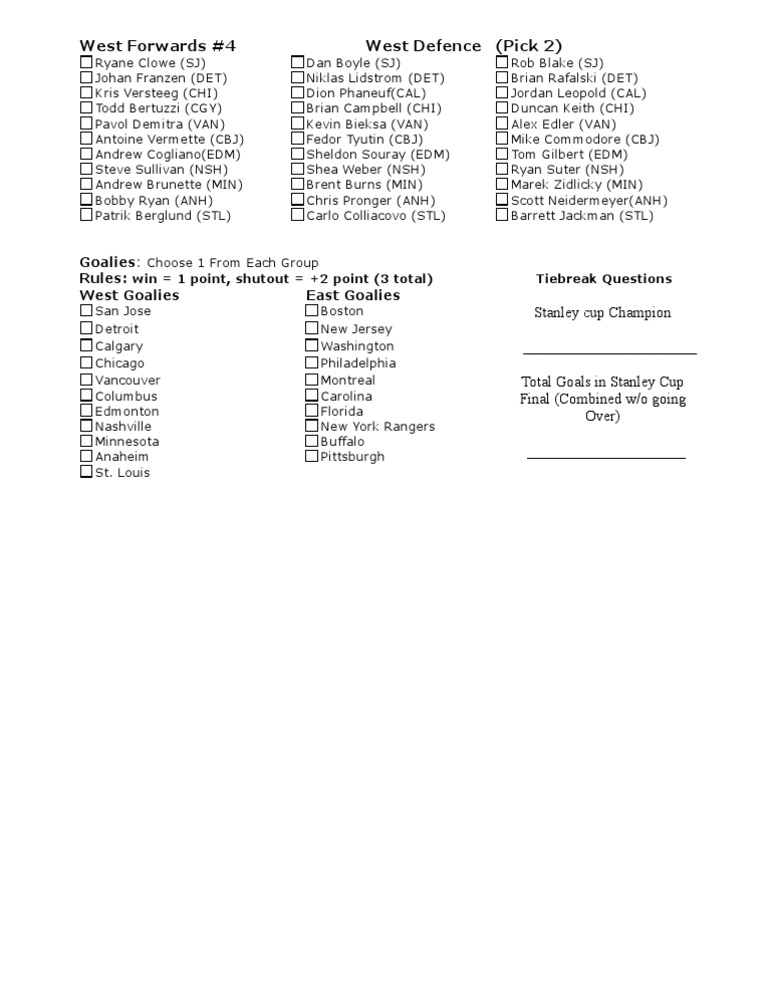 NHL Playoff Pool Template 2023 | PDF