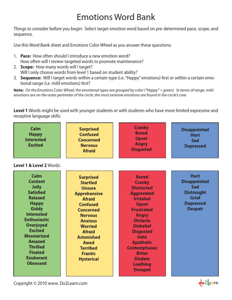 Emotions Word Bank | PDF