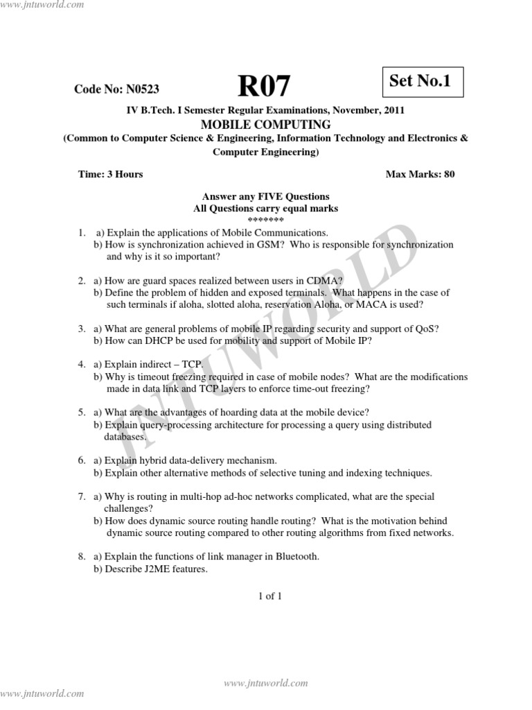Mobile Computing previous papers by JNTUK | Transmission Control ...