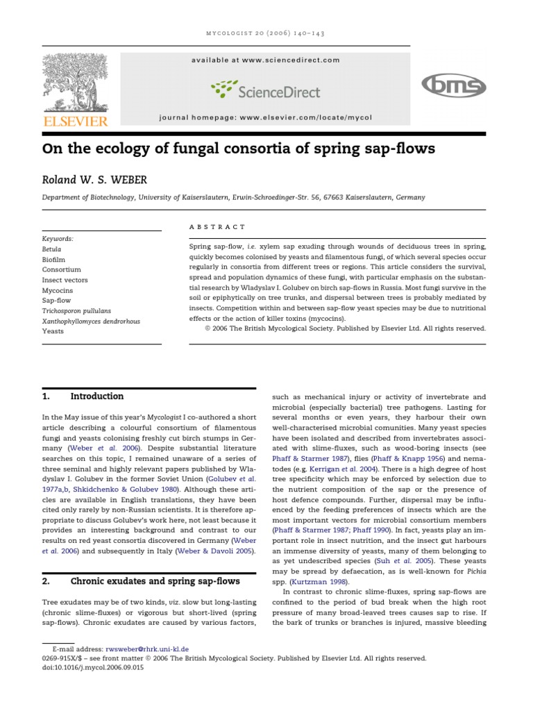 On The Ecology of Fungal Consortia of Spring Sap-Flows | PDF | Yeast ...