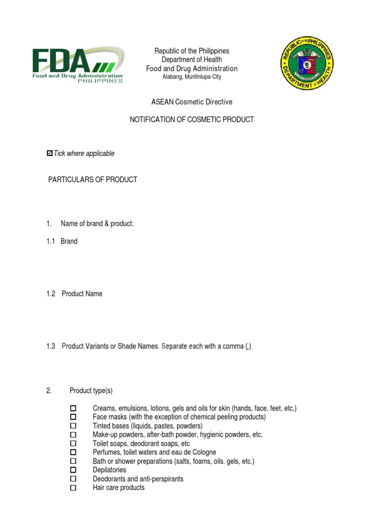 Notification of Cosmetic Product | Cosmetics | Toiletry