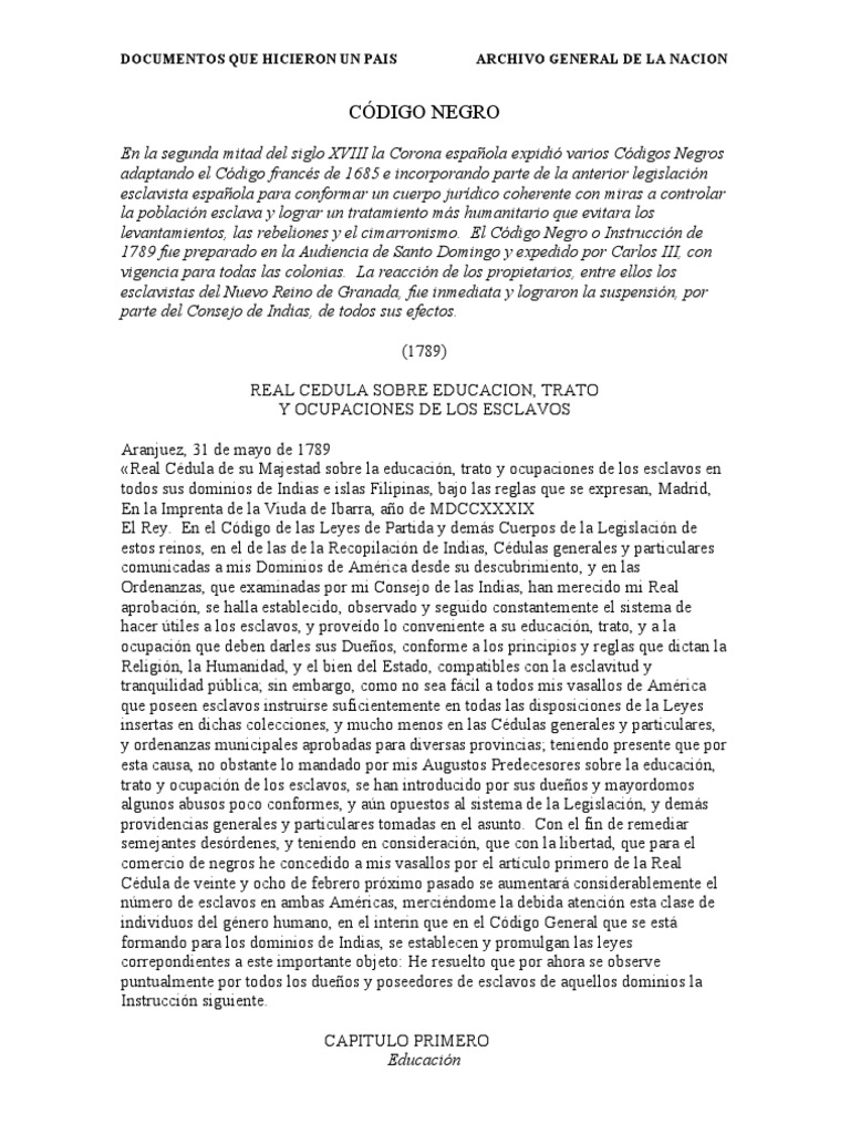 Codigo Negro - 1789 - Espanã | PDF | Esclavitud | Propiedad